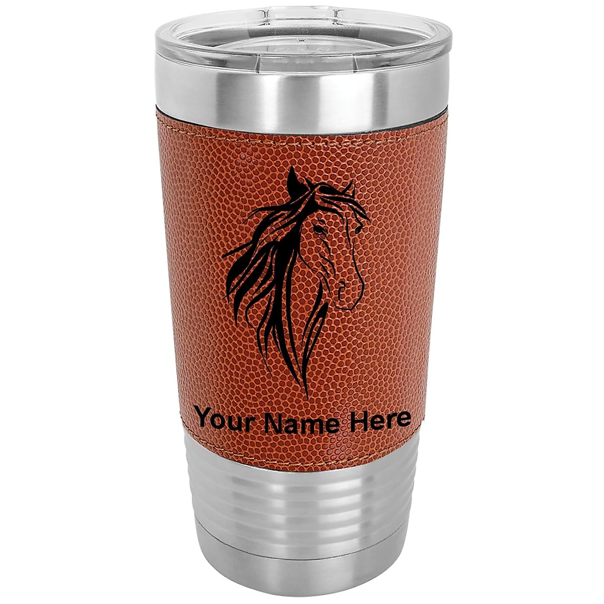 LaserGram 20oz Vacuum Insulated Tumbler Mug, Horse Head 3, Personalized Engraving Included (Faux Leather, Basketball Style)