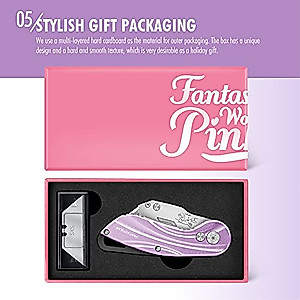 FantastiCAR Folding Box Cutter, Quick Blade Change Utility Knife, with Anti-slip Metal Body, Safety Lock, 5 Extra Blades (Purple Streamline)