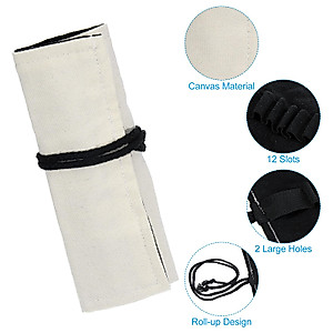 PATIKIL Handmade 12 Slots Roll Up Pencil Case, Canvas Pencil Wrap Pouch Pen Holder Organizer for Artist Drawing Coloring Sketching, White/Black