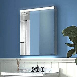 ES-DIY 24''x 30''LED Lighted Bathroom Medicine Cabinet with Mirror,Surface Lighted Medicine Cabinet,Dimmable,Adjustable Shelves,Intelligent Switch Medicine Cabinet, Aluminum Frame,Hinge On Left Side