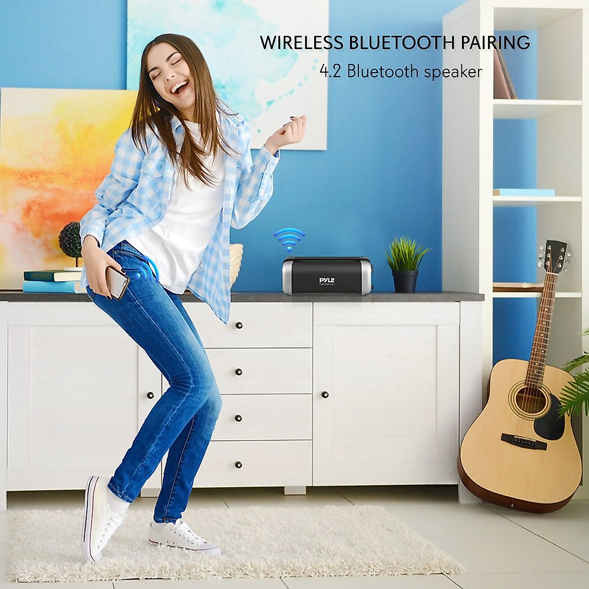 Pyle Wireless Portable Bluetooth Speaker - 200 Watt Power Rugged Compact Audio Stereo System - Rechargeable Battery, 3.5mm AUX Input Jack, FM Radio, MP3, Micro SD and USB Reader - PBMSQG12,BLACK