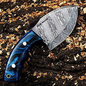 SUSA KNIVES Handmade 7'' Fixed blade Damascus steel skinner knife, EDC KNIFE with leather sheath