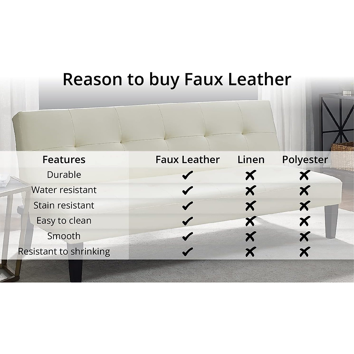 Naomi Home Button Tufted Futon Sofa Bed, Faux Leather Futon Couch, Modern Convertible Folding Sofa Bed Couch with Wooden Legs, Reclining Small Couch Bed, Futon Bed for Living Room, Dorm Black