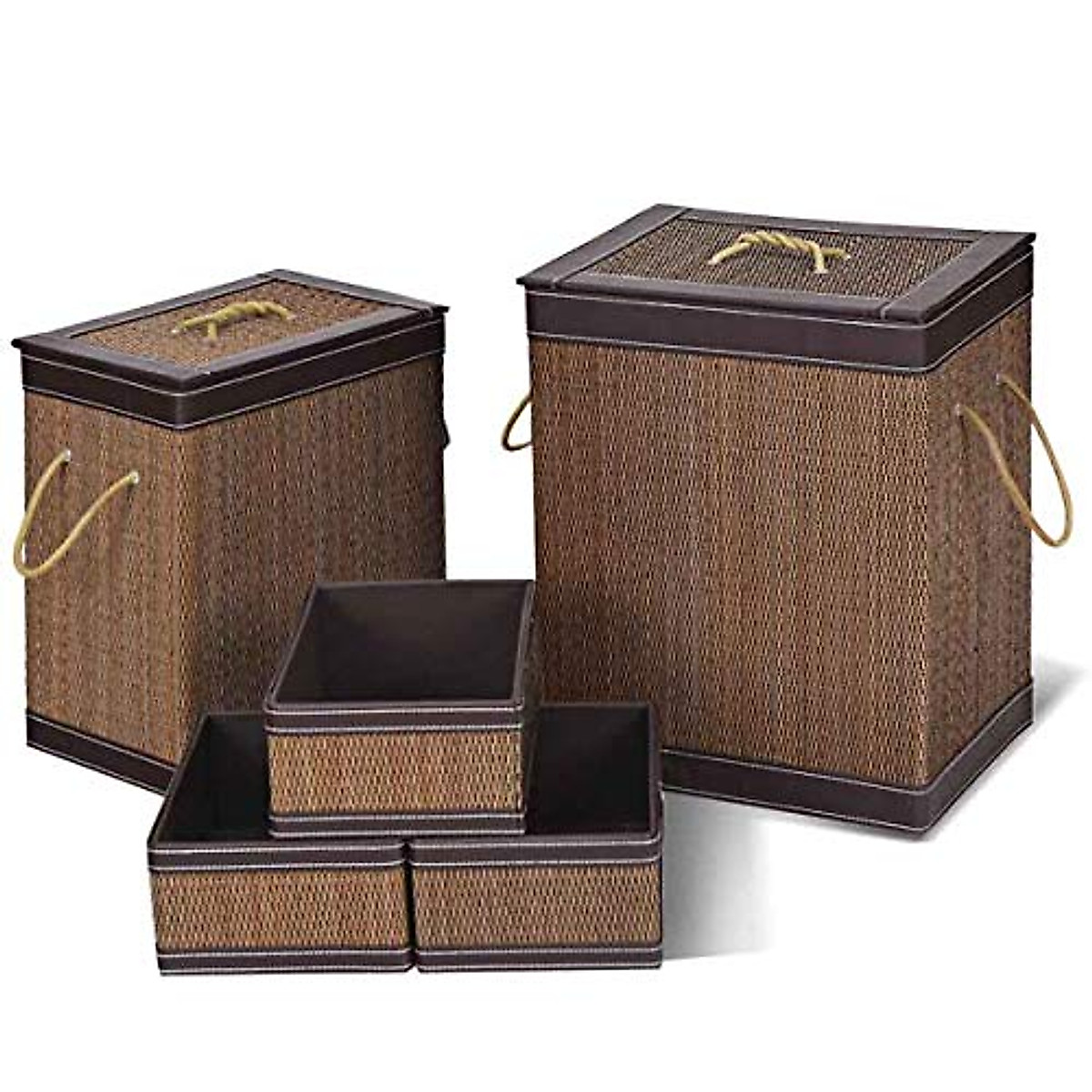 Giantex 5-Piece Bamboo Hampers Large and Square,for Shelves Clothes, Toys, Books Organizer Home Storage Basket W/Lid,Triple Handles Eco-Friendly Material Dust-proof Laundry Storage Basket Set