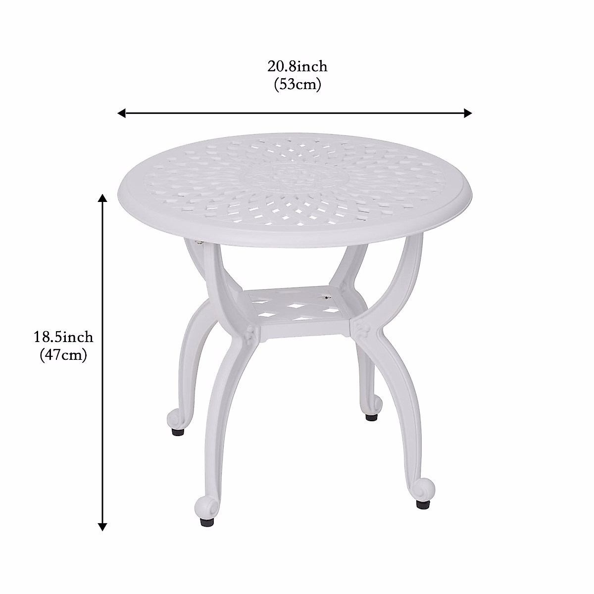 C/G Outdoor Side Tables,Cast Aluminum Patio End Tables,Anti-Rust Coffee Table for Garden Patio Lawn (Round-end Tables, White)