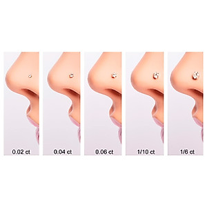 Demira Jewels 0.10 ct Real Diamond 14k White Gold Nose Stud Lip Labret Monroe Ring, 8 mm Long Internally Threaded Screw Post.