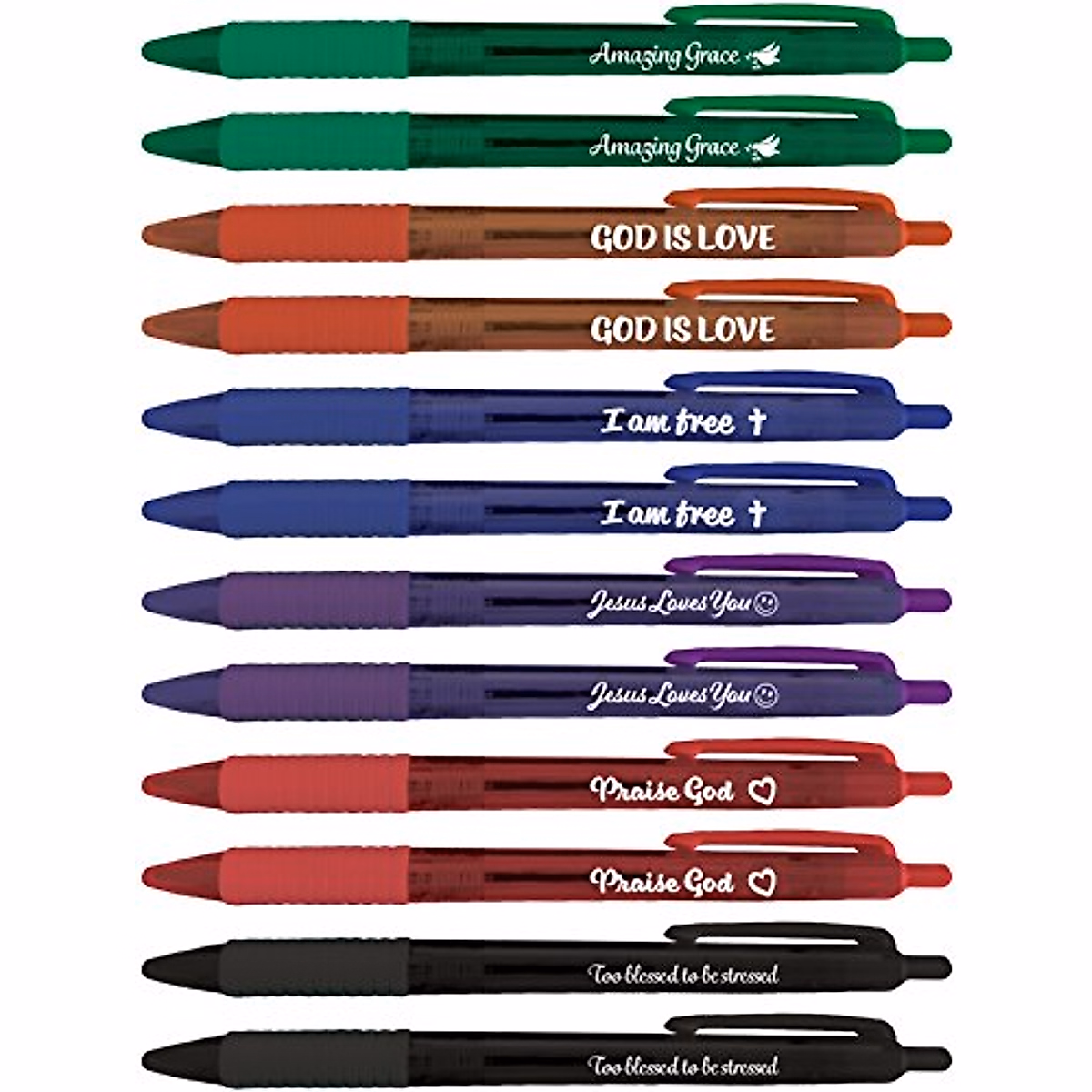 Greeting Pen Christian Inspirational Translucent 12 Pen Set with 6 designs (46005)