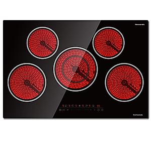 ThermoMate 30 Inch Electric Cooktop 5 Burners, 30" Built in Radiant Electric Stove Top, 8200W Ceramic Cooktop with Touch Control, 9 Heating Level, Chlid Lock & Timer, 220-240V Hard Wire ETL Listed