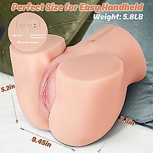 Vibrating Sex Doll - Male Sex Toy for Men Automatic Male Masturbator Mens Sex Dolls Electric Pocket Pussy Fleshy Stroker Sex Toys & 12 Vibration Adult Toys 3D Lifelike Soft Butt Vagina Anal