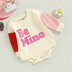 OikMombiu Newborn Baby Girl Boy Valentines Day Outfit Fries Before Guys Bubble Romper Crewneck Sweatshirt Onesie Cute Clothes(Full French Fries Pink, 12-18 Months)