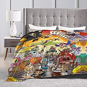 Woodyotime Cuphead & Mugman Show Blanket Throw Flannel Lightweight Couch Quilt Warm Soogan Aircraft Towelling Coverlet for All Seasons 80"X60"
