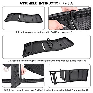 fuhan Outdoor Adjustable Pool Chaise Lounge Chair PE Rattan Wicker Patio Leisure Lounge Chair with Cushion for Beach Garden Backyard 195 * 68 * 33 cm Black Frame