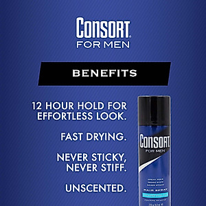 Consort Extra Hold Unscented Aerosol Hair Spray for Men, 8.3 oz – The Ultimate Mens Hairspray for Thin Hair and Mens Grooming Needs, Dry Look Styling