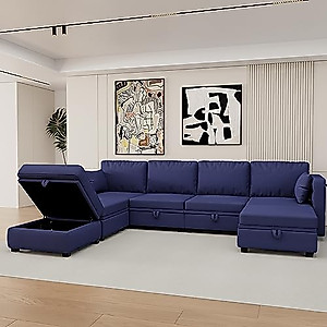 Goohome U Shaped Modular Sectional Sofa, Modern Comfy Linen 6 Seat Oversized Couch with Reversible Chaise and Storage Seats, Living Room Furniture Sets for Bedroom, Office