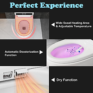 Lovinouse Smart Toilets Bidet, Modern Toilet and Bidets,Power Flush Self Cleaning Tankless Toilet with Bidet,One-piece for Bathrooms,Heated Seat,Water Sprayer & Dry,Foot Sensor Operation,White