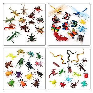 Auihiay 58 Pieces Plastic Insects Toys Assorted Play Bugs Toddler Bug Toys with Plastic Tweezers for Kids Education Insect Themed Party