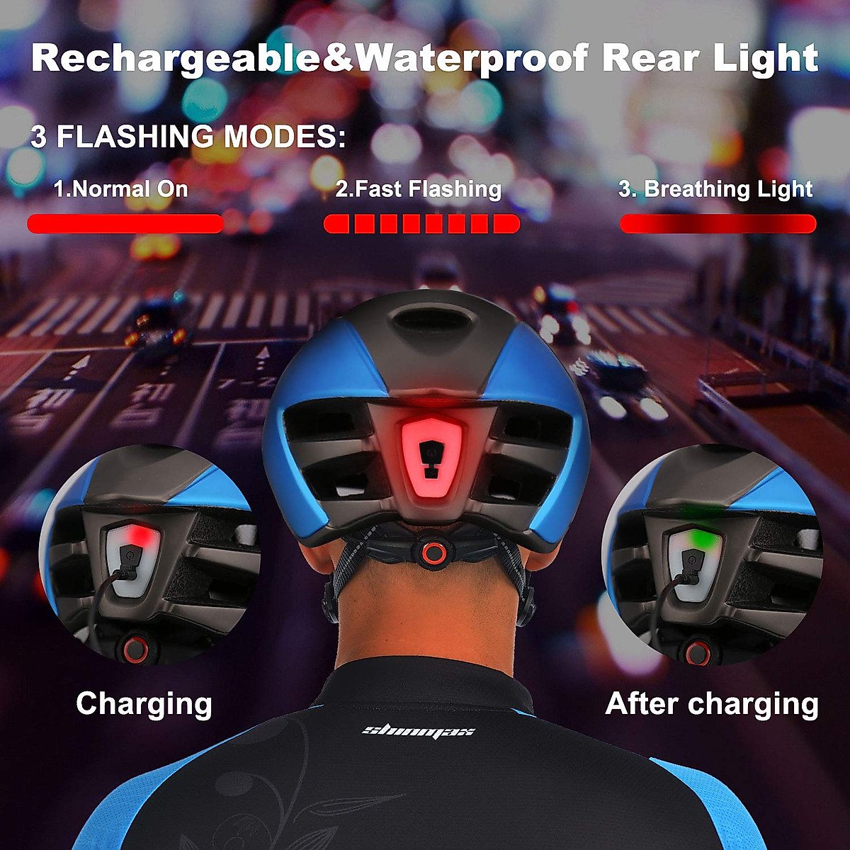 Shinmax Adult Bike Helmet,Bicycle Helmet with Removable Magnetic Goggles & USB Rechargeable Light Specialized Road Mountain Bike Helmet Adjustable Size Ultralight Cycling Helmet Men Women SM-T88