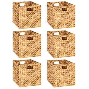 M4DECOR 12 x 12in Water Hyacinth Storage Baskets, Wicker Storage Baskets for Shelves, Woven Baskets for Storage, Wicker Storage Basket for Bedroom, Living Room, Nursery Room (Natural 6 Packs 12x12in)