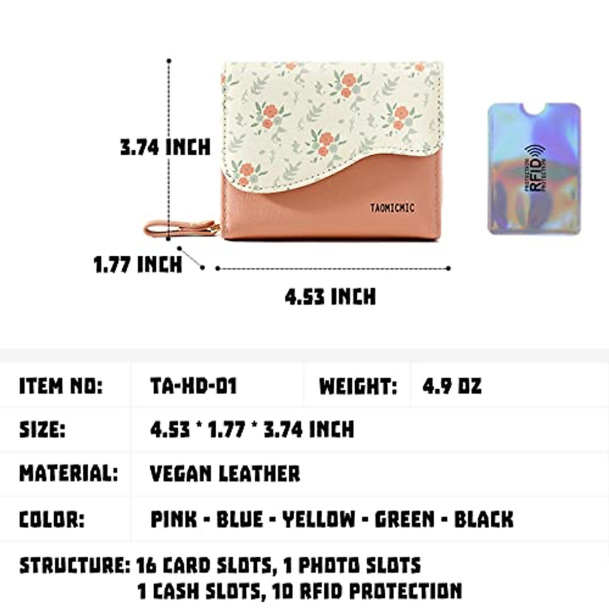 TAIINE Women's Vegan Leather Wallet Tri-fold Cute Flower Girl's Wallets Purse with RFID Blocking Protection Credit Card Holder Zipper Clutch (PINK)