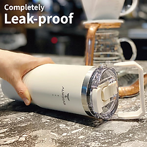 ALWDIAS Samsta Stainless Steel Tumbler with Handle and Straw | Leakproof Vacuum Insulated Water Bottle | Keep Cold 24H | Cup Holder Friendly Double Walled Travel Mug | 20 oz, White Cream