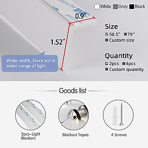 ZSTARR PVC Light Blockers Blackout Light Blockers Side Tracks for Window Shades and Blinds,Side Tracks for Blackout Shades Easy to Instal,Light Blocking Strips for Bedroom (White, 57.5",2Pcs)