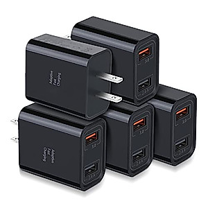 Quick Fast Charge 3.0 USB Wall Charger, Costyle 5 Pack 30W Dual USB Power Adapter (Fast Charge 3.0&5V 2.4A) Adaptive Fast Charging Block Compatible iPhone 11 XS XR, Samsung Galaxy S10 S9,Note 10-Black