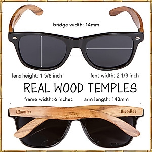 Woodies Zebra Wood Classic Black Sunglasses for Men and Women | Dark Polarized Lenses | 100% UVA/UVB Protection