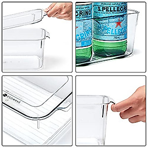 EZOWare 6 Pack Stackable Clear Refrigerator Organizer Bins with Lid, Narrow Plastic Storage Box Containers Ideal for Kitchen Cabinet, Pantry Organization, Fridge, Freezer - 2 Sizes