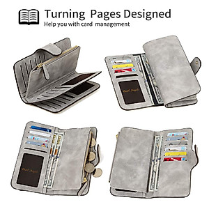 Pearl Angeli Womens Wallet PU Leather RFID Blocking Large Capacity Credit Card Holder for Women Zipper Coin Purse