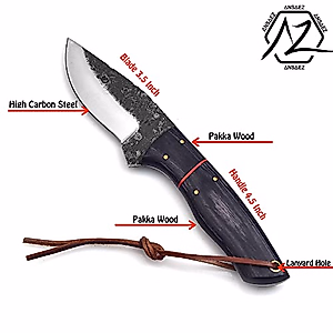 ZEASNA ZE-HK-51 Handmade Carbon Steel hunting knife with Leather Sheath Outdoor Full Tang Fixed blade Bushcraft Knife, survival knife for Hunting Camping Skinning with Wood Handle (Black)