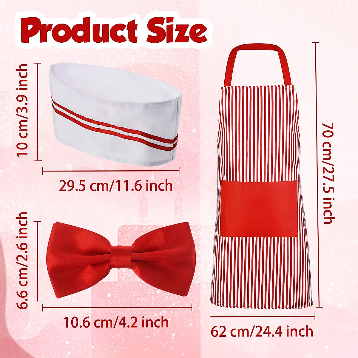 SATINIOR 4 Pcs Adult Waiter Costume Kits Hot Dog Soda Jerk Movie Night Waiter Cosplay Costume 50s Carnivals Circus Party(Red and White Stripe)