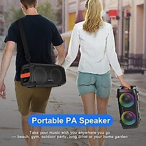 Hotec Karaoke Machine - Portable Bluetooth PA Speaker with Two Wireless Microphones, LED Party Lights, TF Card/USB Music, AUX Input, REC, and TWS for Adults and Kids