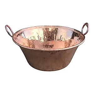 CELLY PARTY 16" Authentic and Cazo De Cobre Original Para Carnitas Large Heavy Duty Gauge Copper Pot Hand Hammered Made in Mexico 100% Copper Wok Jam Pan