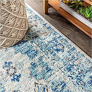 JONATHAN Y Modern Persian Boho Vintage Medallion Cream/Blue 3 ft. x 5 ft. Area-Rug, Bohemian, Easy-Cleaning, for Bedroom, Kitchen, Living Room, Non Shedding (MDP202A-3)