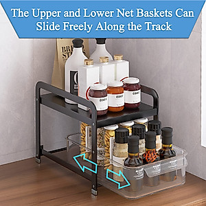 GILLAS Under Sink Organizer and Storage, Under Counter Storage for Kitchen, Under Cabinet Organizer for Bathroom, Sliding Basket Organizer, Black