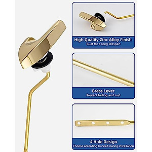 Hibbent Toilet Handle Replacement, Side Mount Tank Flush Lever Handle Compatible with Kohler Toilet Tank, Toilet Trip Lever with Stainless Steel Flapper Chains, Toilet Repair Handle, Polished Brass