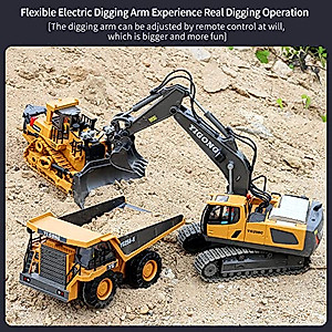 Remote Control Dump Truck Toys | 8.5" × 5.5" | Alloy Metal and Plastic 4WD Vehicle, 9 Channels Construction Vehicle for Kids Gifts and Adults, Model for Construction Lovers with Lights and Sounds