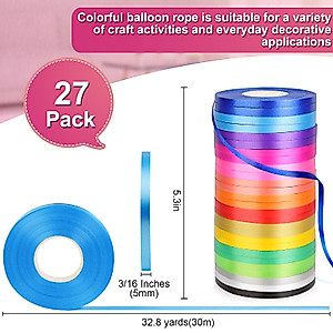 vivinin 27 Roll Curling Ribbon, 3/16 Inch x 32.8 Yard Balloon String, 15 Colors Ribbons for Crafts, Balloon String Ribbon for Party, Festival, Florist Flower