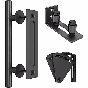 SMARTSTANDARD 12" Pull and Flush Barn Door Handle + Barn Door Bottom Adjustable Floor Guide Roller + Barn Door Large Size Latch Lock
