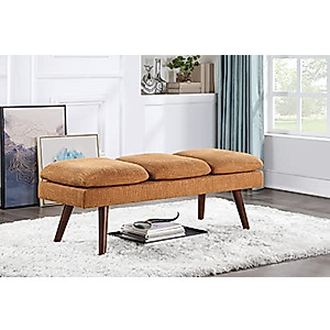 OSP Home Furnishings Amanda Mid-Century Modern Upholstered Bench with Solid Wood Tapered Legs, 54-inches, Rust Orange Fabric