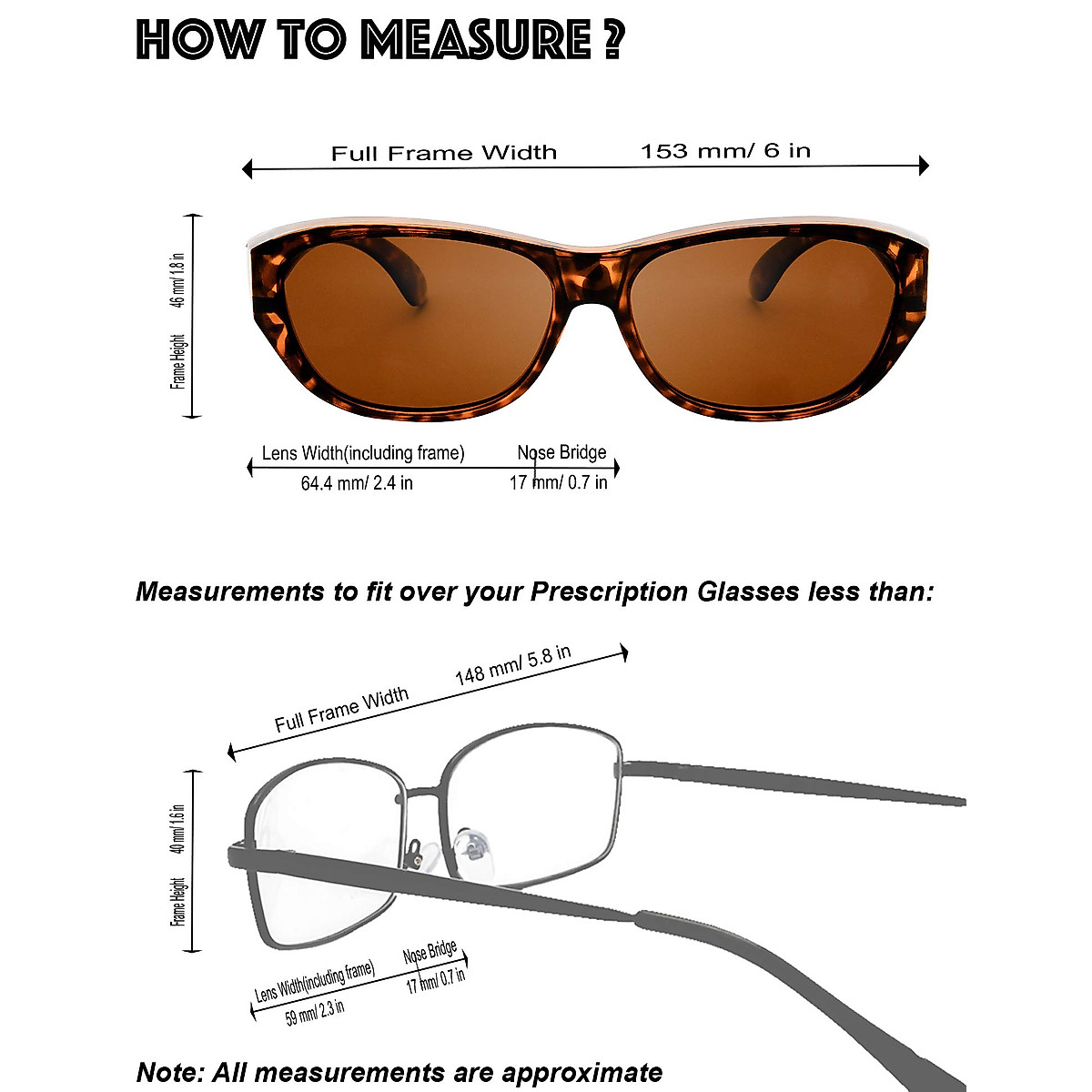 The Fresh High Definition Polarized Wrap Around Sunglasses for Wide Prescription Glasses 64mm Gift Box (F304-Tortoise, Brown)