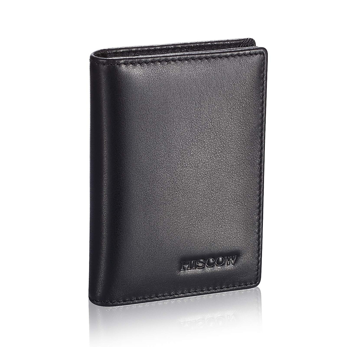 Leather Business Card Case Holder for Men & Women, Italian Calfskin (Black)
