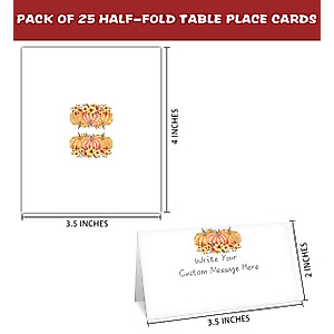 Fall Thanksgiving Table Place Card, 25 Pcs Tent Style Cards Set with Pumpkin and Maple Leaf, Editable Name Cards for Table Seating, Scored for Easy Folding, Food Lables for Autumn Party (01)