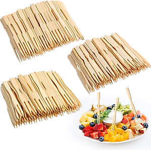 Skybooly 600 Pcs Bamboo Appetizer Forks 3.5 Inch Disposable Bamboo Cocktail Forks Small Charcuterie Forks Food Picks for Weddings, Party, Catering, Fruit, Cheese, Dessert
