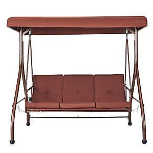 VEVOR 3-Seat Patio Swing Chair, Converting Canopy Swing, Outdoor Patio Porch with Adjustable Canopy, Removable Thick Cushion and Alloy Steel Frame, for Balcony, Backyard, Poolside, Brown