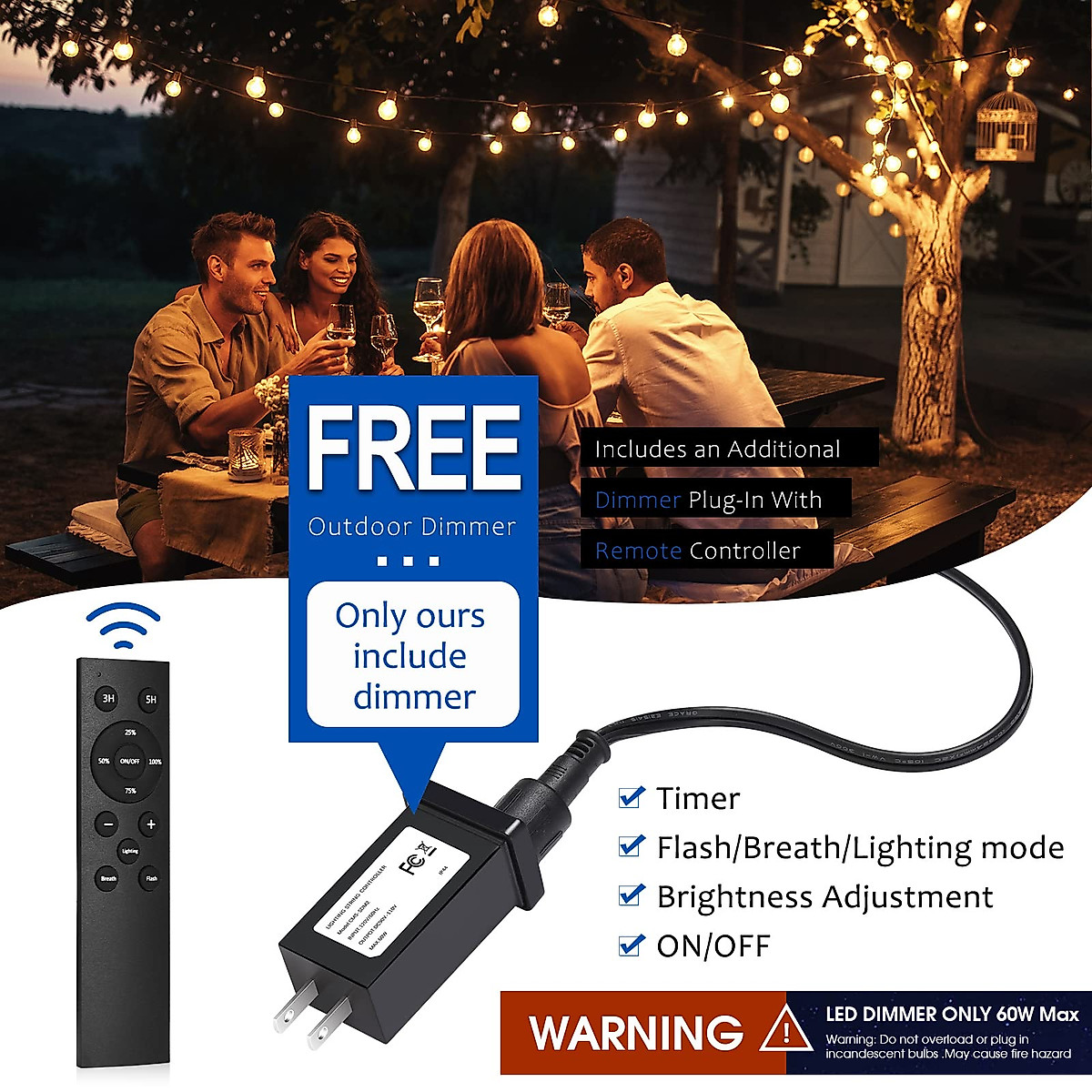 51FT LED Outdoor String Lights with Dimmer Remote, Edison Vintage Shatterproof Bulbs Commercial Grade Weatherproof, Heavy Duty Cafe Patio Lights