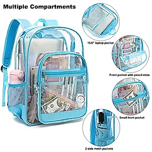 Esfoxes Heavy Duty Clear Backpack, School Backpack College Bookbag PVC See Through Transparent Backpacks (Sky Blue)