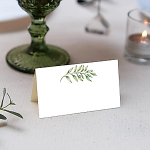 50 Pack Place Cards, Wedding Name Place Cards, Greenery Table Place Cards for Wedding or Party, Seating Place Cards for Tables, 2 x 3.5 Inches