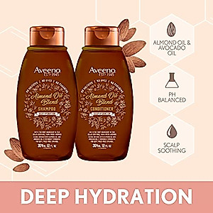 Aveeno Almond Oil Blend Sulfate-Free Shampoo with Avocado Oil for Intense Hydration, Deep Moisturizing Shampoo for Thick, Curly, Frizzy or Coarse Hair, Paraben & Dye-Free, 12 Fl Oz