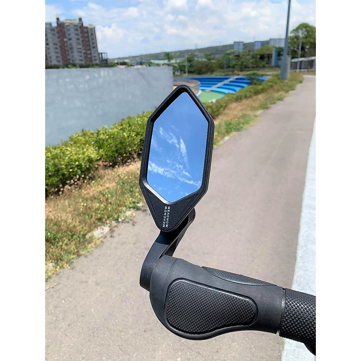 MEACHOW New Bar End Bike Mirror, Crystal UHD Automotive Grade Glass Lens E-Bike Mirrors, Scratch Resistant, Safe Rearview Mirrors, (Silver Left Side) ME-022LS